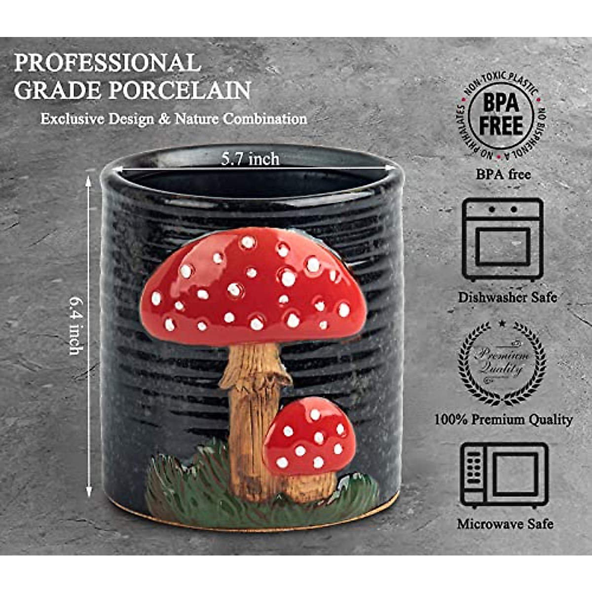 dgudgu Mushroom Kitchen Utensil Holder For Countertop Ceramic Utensil Holder For Kitchen Counter Large Cooking Utensil Utensil Crock Holder Spatula Holder Utensil Organizer For Countertop