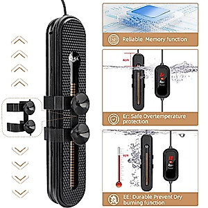 AQQA Aquarium Heater,100W/200W/300W/500W Fish Tank Heater,Submersible Digital LED Controller,Dry Heating Protector and Safety Thermal Cut-Off,Suitable for Fresh Water Salt Water (200W)
