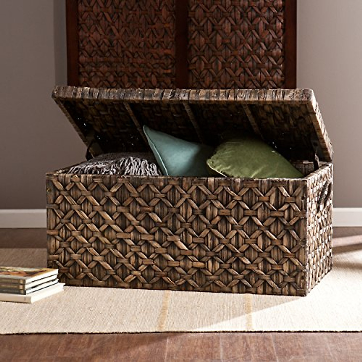Southern Enterprises Water Hyacinth Diamond Weave Storage Trunk, Blackwashed Finish