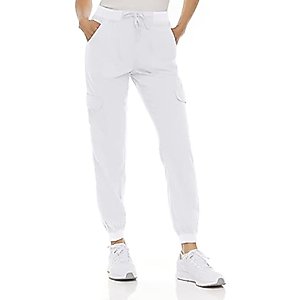 Marilyn Monroe Womens Stretch Knitwaist Six Pocket Scrub Joggers, White, S