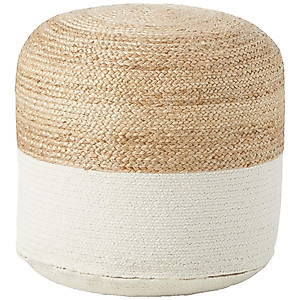 Signature Design by Ashley Sweed Valley Jute & Cotton Pouf, 19 x 19 Inches, Beige & White