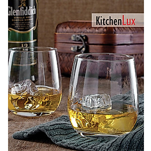 Kitchen Lux 12oz Drinking Glass Tumbler – Set of 4 – Premium Clear Glasses For Wine, Shots, Cocktails, Scotch and All Purpose Drinking Cups – Elegant Stemless Design – Dishwasher Safe