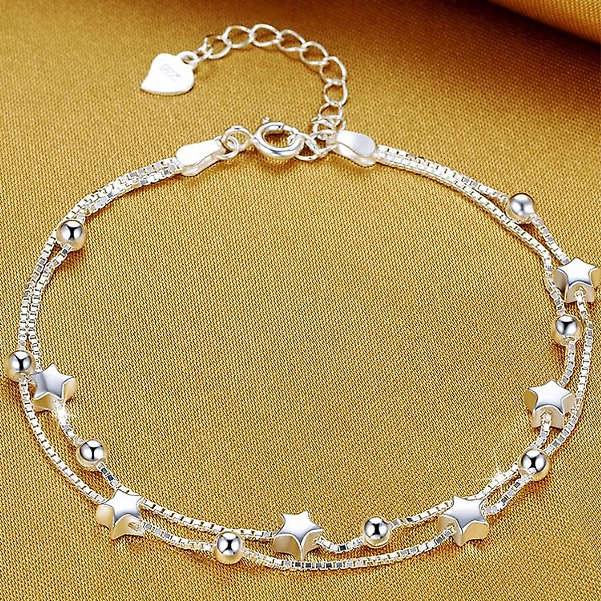 Dofihy S925 Sterling Silver Charm Bracelets for Women Bracelets for Women Lady's Pendent Charm Wrist Chain Bracelet Bangle