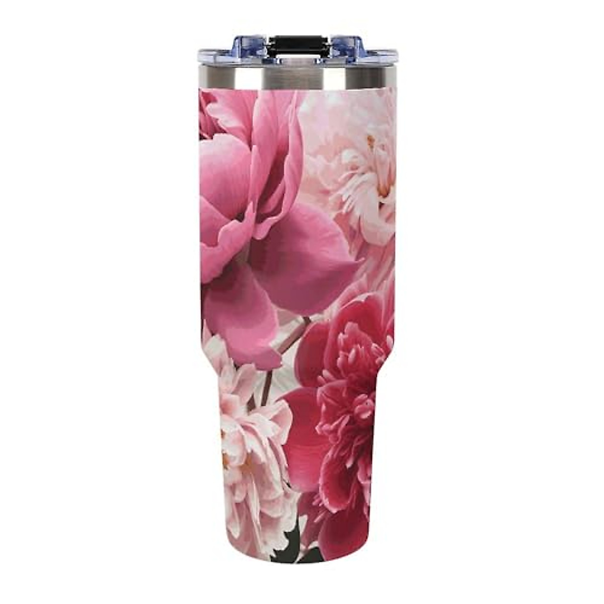 Botanical Floral Insulated Stainless Steel Travel Mug, 40 Oz Tumbler with Handle And Straw Double-Wall Vacuum Coffee Cup, Leak-Proof Lid, Keeps Drinks Hot/Cold for Hours