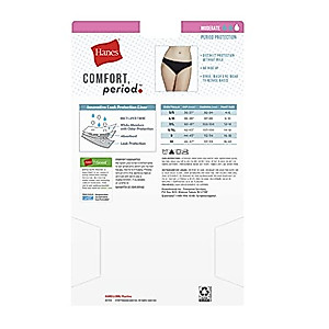Hanes Women's Fresh & Dry Light Period 3-Pack Bikini Underwear, Multiple Options Available, 3 Pack-Black-Moderate Protection, 9