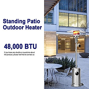 PIONOUS Outdoor Standing Patio Heater with Wheels, Powerful 48,000 BTU for Parties, Camping, Dining, Gardens, Cruises Homes - 9 Set, Silver