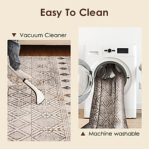 OMERAI Washable Rugs 5x7 Boho Washable Rug Anti-Slip Backing Soft Woven Washable Rug for Living Room, Bedroom, Home Decor, Beige Washable Area Rug (5'x7', Khaki)