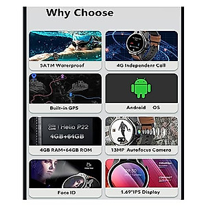 Smartwatches S10 4G LTE Smart Watch Phone GPS 32GB Face ID Dual Camera 13MP WiFi SIM Smartwatch Men IP68 Waterproof Clock (Color : C, Size : S10 PRO 64G(5ATM))