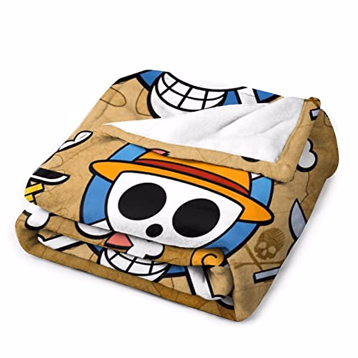 Anime One Piece Throw Blanket Luffy Jolly Roger Utra Soft Japanese Anime Flannel Blanket 50x60inches Straw Hat Pirate Flag Blanket for Bed Sofa Couch Brown Blanket
