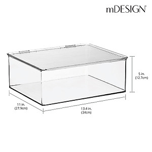 mDesign Plastic Kitchen Pantry and Fridge Storage Organizer Box Containers with Hinged Lid for Shelves or Cabinets, Holds BBQ Tools, Seasoning, Condiments, Utensils, Ligne Collection, 2 Pack, Clear