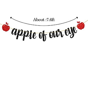 WeBenison Apple of Our Eye Banner/Fruit Apple Theme 1st Birthday Banner/Baby Shower/Wedding/Boys Girls Birthday Party Decoration Supplies Black Glitter