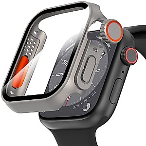 Suoman for Apple Watch 45mm Screen Protector Case, [ Looks Like Ultra Protector Case ] Tempered Glass Unique Design Case Cover for iWatch Series 7/8/9 Series SE 2 45mm (Titanium for iWatch 45mm)