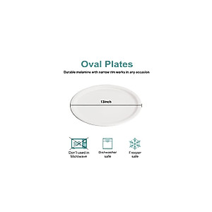 M&B GWPP Melamine Oval Serving Platters, 13 inch Narrow Rim Oval Plates for Salad, Dessert, Steak, Pasta, Appetizers, Sandwich, Set of 4 Oval Platter (White)