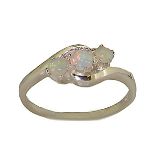 925 Sterling Silver Real Genuine Opal Womens Anniversary Ring - Size 8
