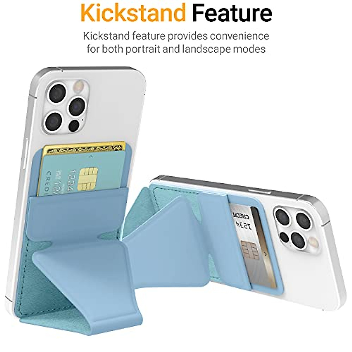 JUST4YOU Card Holder and Stand for Phone Case, Premium PU Leather 2 Card Storage Wallet Kickstand Grip Holder Stick on Back of Phone (Blue) CH_SD_BL