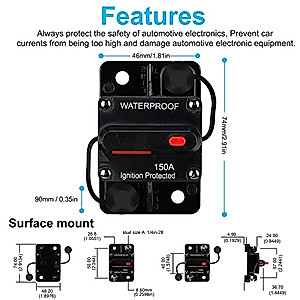 150 AMP Fuse Holders,Audio Circuit Breaker,Reset Fuse Inverter, 12V-48V DC Fuse Holder,Replace Fuses,with Reset Button,for Automotive Marine Boat Audio System Current Overload Protection