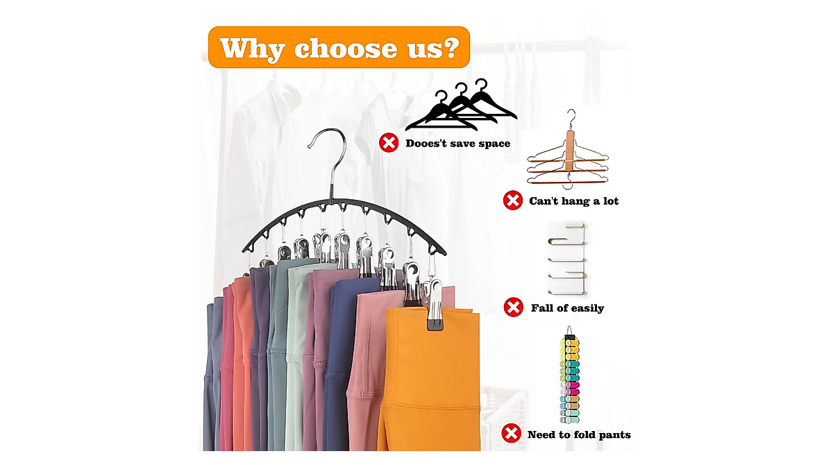 Space-Saving Legging Organizer with Clips - 2 Pack for Closets