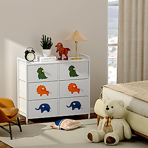 FRAPOW Kids Dresser for Bedroom, Baby Dresser with 6 Fabric Drawers Tall Storage Organizer for Toddler Child with Wood Top Metal Frame for Living Room, Nursery, Closet, Apartment