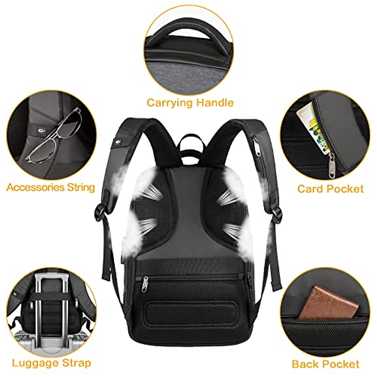 Anti Theft Hard Shell Laptop Backpack 15.6 Inch, Waterproof Expandable Business Computer Backpack with USB Charging Port and Lock for Men, Women Durable College Student Bookbag Travel Daypack, Black