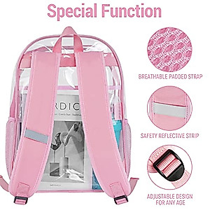 Mancro Clear Backpack for Girls, TPU Transparent Bookbag Heavy Duty See Through School Bag with 14 Inches Laptop Compartment, See Through School Backpack, Pink