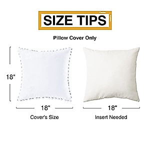 Top Finel Decorative Throw Pillow Covers with Pom Poms Soft Particles Velvet Solid Cushion Covers 18 X 18 for Couch Bedroom Car, Pack of 2, Pure White