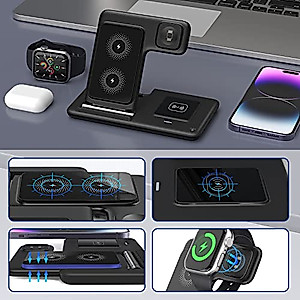 Charging Station for Apple Multiple Devices, 3 in 1 Fast Wireless Charger Foldable for iPhone 14/13/12/11/Pro/XS/Xs Max/XR/X/SE/8/8 Plus Apple Watch 8/7/6/SE/5/4/3/2 AirPods 3/2/Pro with Adapter