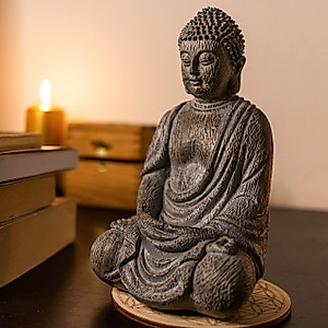 LOTS OF ZEN Mini Buddha Statue — 6.7 inch Buddha Statue with Wooden Round Base Included — Mini Buddha Statue for Spiritual Home Decor