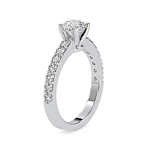 1/2 Carat Diamond and 1/2 Carat Moissanite Engagement Ring for Women in 14k White Gold (I-J/G, SI1-SI2/VS2, cttw) V-Shape Prong Promise Ring for Her Size 9.5 by VVS Gems