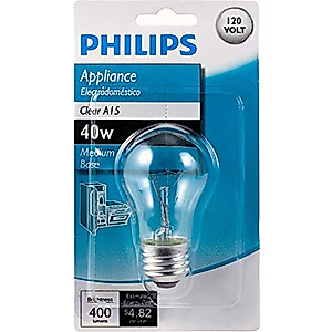 Philips LED 299990 Appliance Light Bulb, 40-Watt, A15 Glass Size, 1750 Hour Life, 1 Light Bulb, Clear, Single