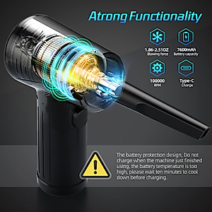 Compressed-air-dusters-electric-duster-100000RPM- air Blower for Computer - No Compressed air can - Replace Canned air dusters -Keyboard Cleaner - pc air dusters - Compressed air Electric 7600mAh