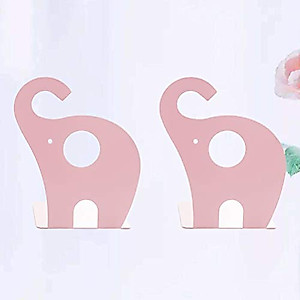FAVOMOTO 1 Pair Metal Bookends Cute Cartoon Elephant Shape Bookend Stand Book Stoppers Bookshelf Holder Organizer for Bedroom Office School Book Display Pink