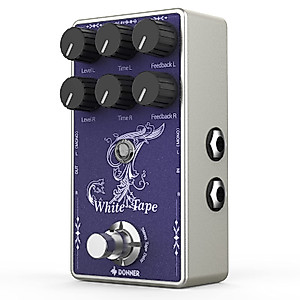 Donner White Tape Stereo Delay Pedal, Analog Delay with Echo Effect, True Bypass, 2 Independent Channels for Electric Guitar, Bass, Synth, Drum Machine