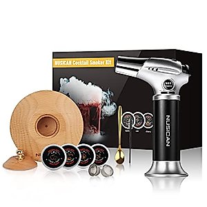 Cocktail Smoker Kit with Torch, 4 Flavors Wood Chips for Whiskey and Bourbon. Old Fashioned Smoker Kit for Infused Cocktail, Cheese, Salad and Meats, Gifts for Men, Dad and Boyfriend (No Butane)
