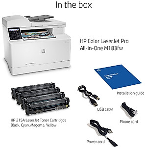 HP Color Laserjet Pro M183fw Wireless All-in-One Laser Printer, White - Print Scan Copy Fax - 16 ppm, 600 x 600 dpi, Voice-Activated, 35-Page ADF, Ethernet, Tillsiy