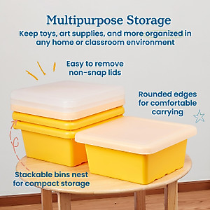 ECR4Kids Square Bin with Lid, Storage Containers, Yellow, 4-Pack