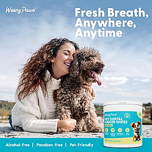 WEENY PAWS Pet Dental Wipes for Dogs & Cats, Remove Bad Breath and Plaque, Easy to use, Dog Finger Toothbrush, Disposable Gentle Cleaning Pet Dental Wipes, Gentle Dog Toothbrush, 50 Wipes