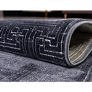 Unique Loom Uptown Collection by Jill Zarin Collection Textured Solid Geometric Modern Navy Blue Area Rug (9' 0 x 12' 0)