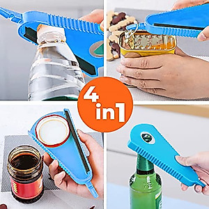 MEHIDFY Jar Opener, 4 in 1 Can Opener with Jar Opener Gripper Pad, Multifunctional Bottle Opener for Weak hands, Seniors with Arthritis and Anyone with Low Strength, Kitchen Gadgets (2*Blue)