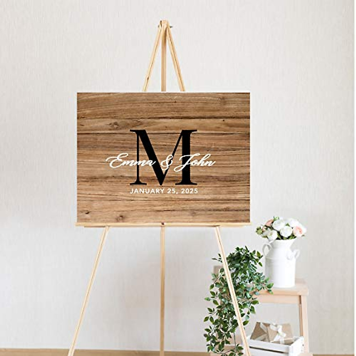 Andaz Press Custom Large Wedding Canvas Guestbook Alternative, 16 x 20 Inches, Rustic Wood Monogram, Horizontal Personalized Sign Our Canvas, Welcome Sign for Fall, Rustic, Woodland Theme