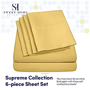 King Size Bed Sheets - 6 Piece 1500 Supreme Collection Fine Brushed Microfiber Deep Pocket King Sheet Set Bedding - 2 Extra Pillow Cases, Great Value, King, Yellow