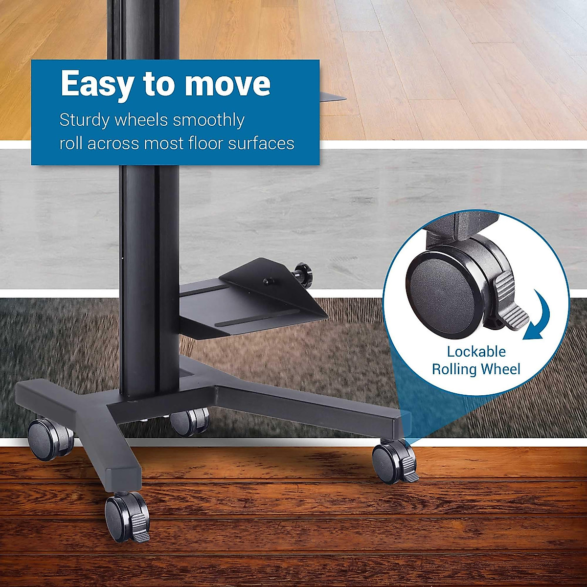 AW Rolling Computer Cart Adjustable Mobile PC Standing Workstation with Monitor Mount Keyboard Tray Printer CPU Holder Wheels for Shop Home Office Black