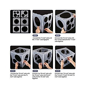 Aoibrloy 11 Holes Plastic Balloon Sizer Box Cube, Balloon Size Measurement with 200Pcs Balloon Glue Point for Balloon Decorations, Balloon Arches and Balloon Columns