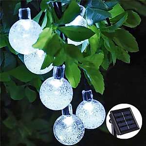 SNOMYRS Solar Outdoor Light String 50LED/22.9 Feet Waterproof Solar Crystal Ball Light with 8 Lighting Modes Suitable for Garden Courtyard Family Porch Wedding Party Decoration (Pure White)