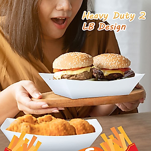 Handepo 300 Pieces Food Trays Bulk Disposable Paper Food Boats Hot Dog Serving Trays White Nacho Trays for Popcorn Taco Snack Fast Food Carnivals Festivals Party Favors Supplies Decorations（2LB）