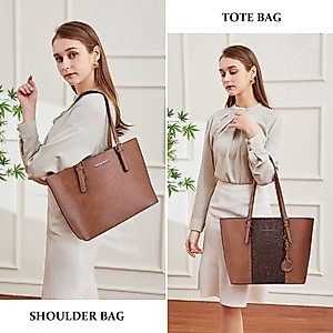 Montana West Tote Bag for Women Vegan Leather Purse and Handbags Set Embossed Collection Purse 2Pcs Set Brown MWC2-G052A-BR