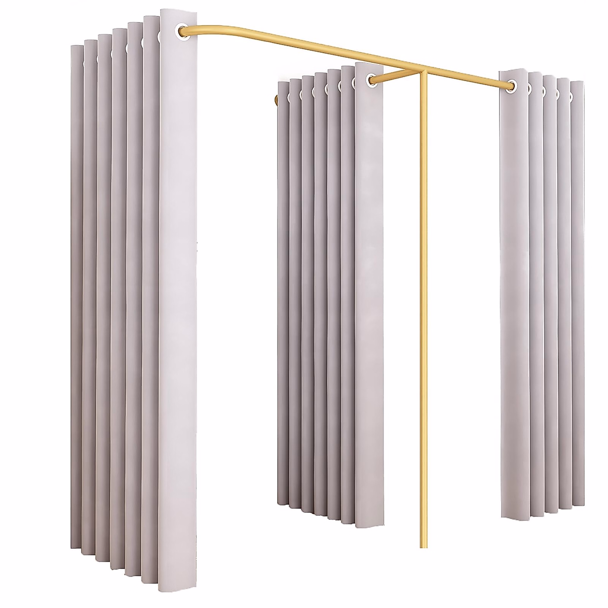 FWTXZTER Double Fitting Room for Two, F-Shape Changing Rooms Divider with 3 Shading Curtains Privacy Protection Dressing Room for Boutiques, Clothing Store Corner Changing Room (Light Gray)