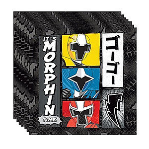 Power Rangers Birthday Party Supplies Bundle Pack includes Lunch Plates, Napkins, Table Cover, 12 Piece Hanging Swirl Decorations (Bundle for 16)