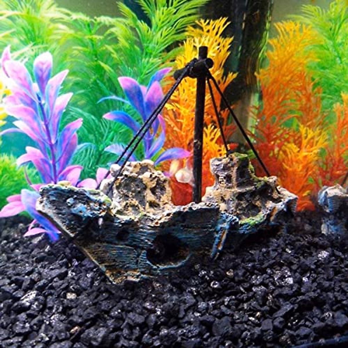 Aihotim Aquarium Decoration, Fish Tank Ornaments Shipwreck Decor Sunken Ship for Freshwater Saltwater Tanks