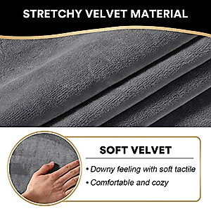 PrinceDeco 6-Pieces Recliner Loveseat Covers Velvet Stretch Recliner Couch Covers Sofa Covers for 2 Seat Dual Reclining Loveseat Couch 2 seat Love seat Recliner Cover, Thick, Soft, Washable, Grey