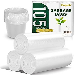 4 Gallon Small Trash Bags, Magesh 4 Gallon Trash Bag Strong, Leakage-Free, Small Garbage Bags 4 Gallon Unscented Thick for Bathroom, Office, Kitchen Small Trash Can, 15L, 105 Bags, Clear